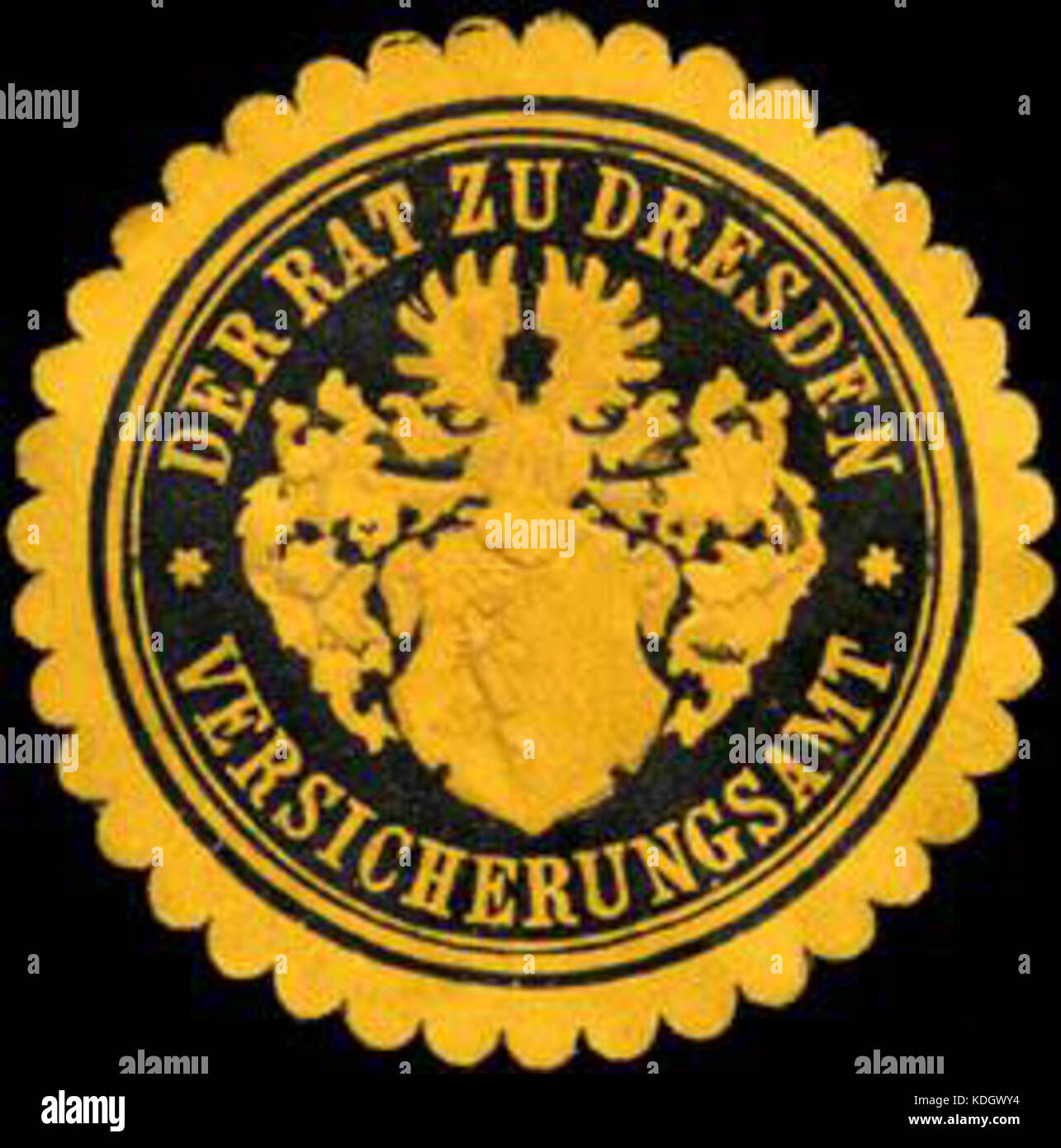 A historical stamp from Dresden's insurance office, labeled ...