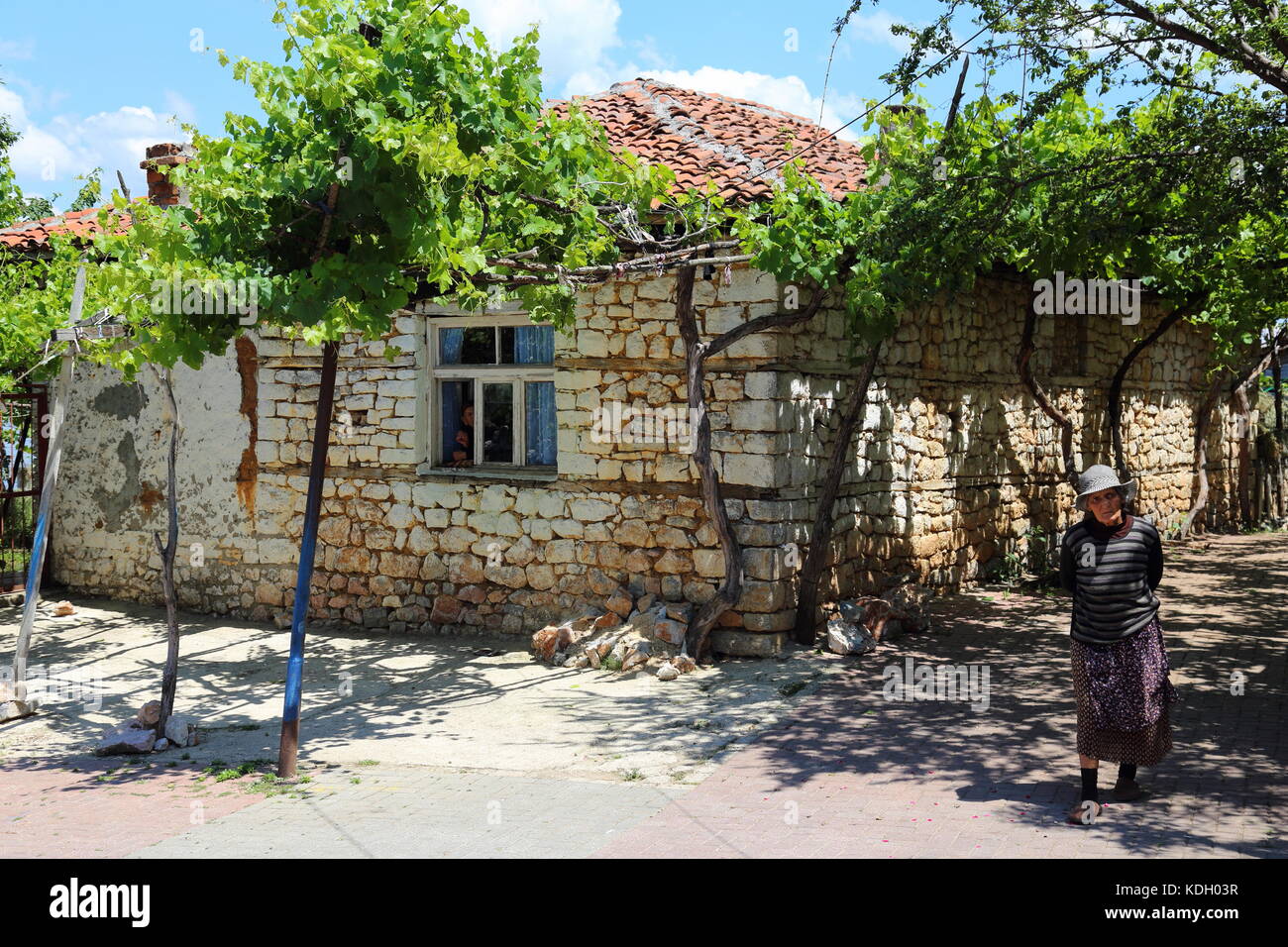 Local villager woman and traditional architecture of Lin Village at Lin ...