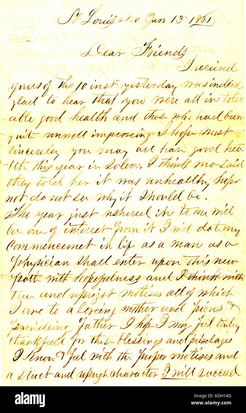 Letter signed T.S. Hawley, St. Louis, to parents, January 13, 1861 ...