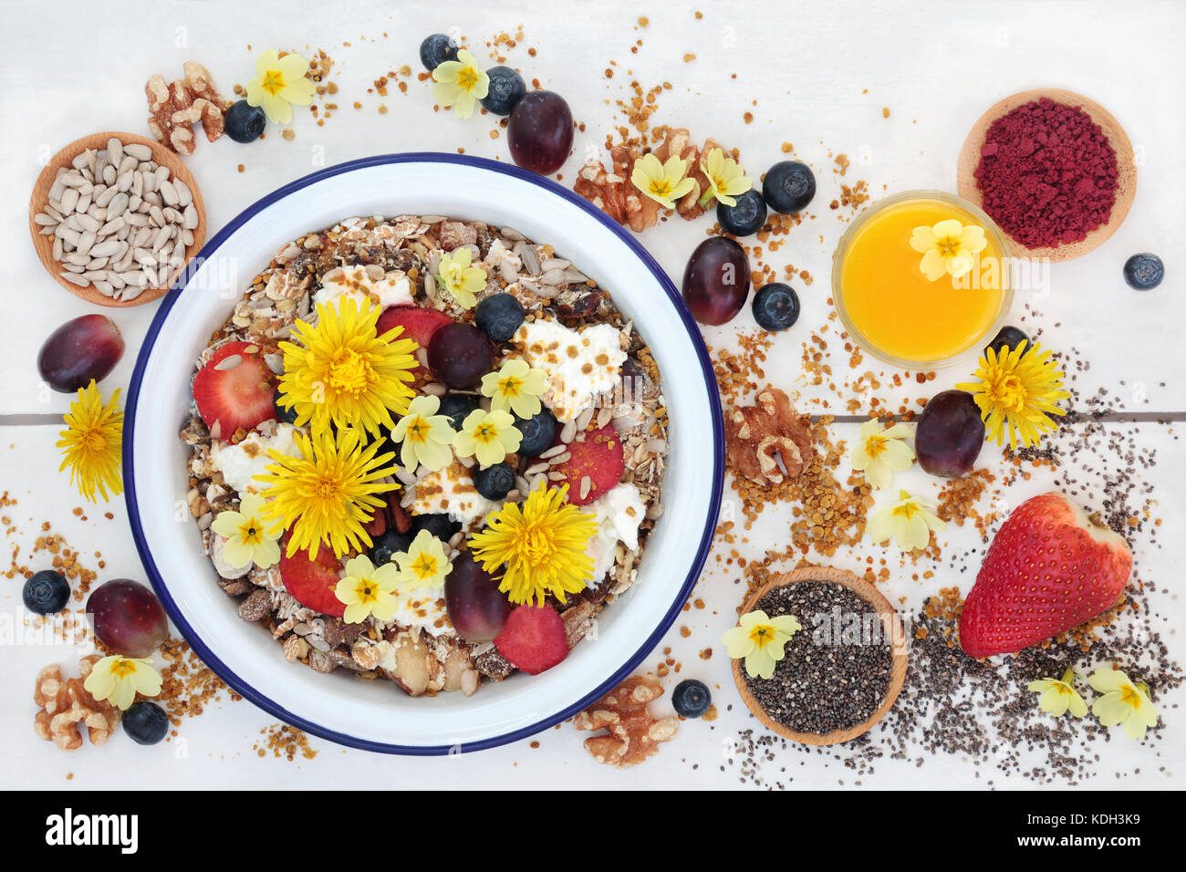 Macrobiotic health food for breakfast concept with granola, edible ...