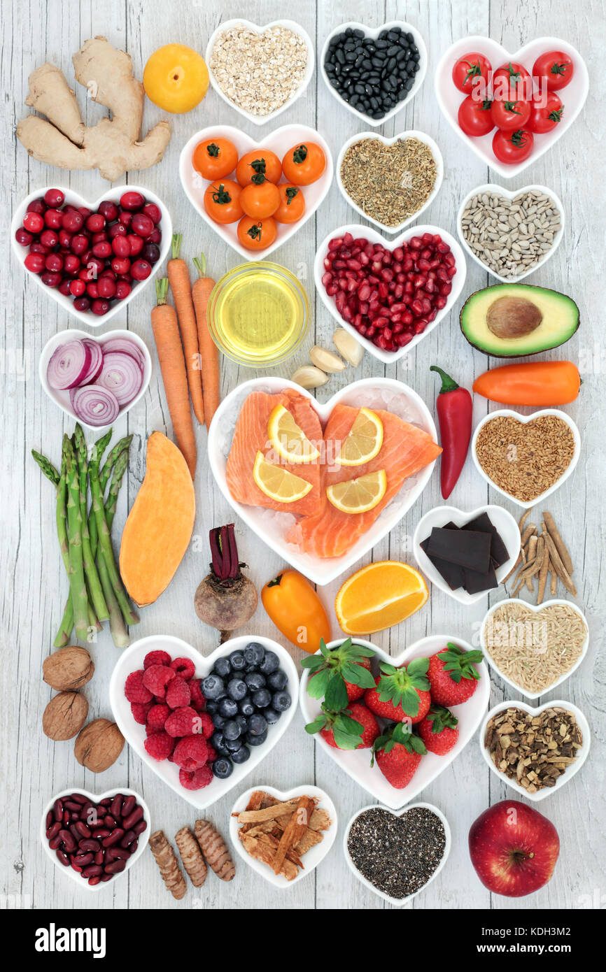 Healthy heart food with herbs used in herbal medicine, vegetables ...