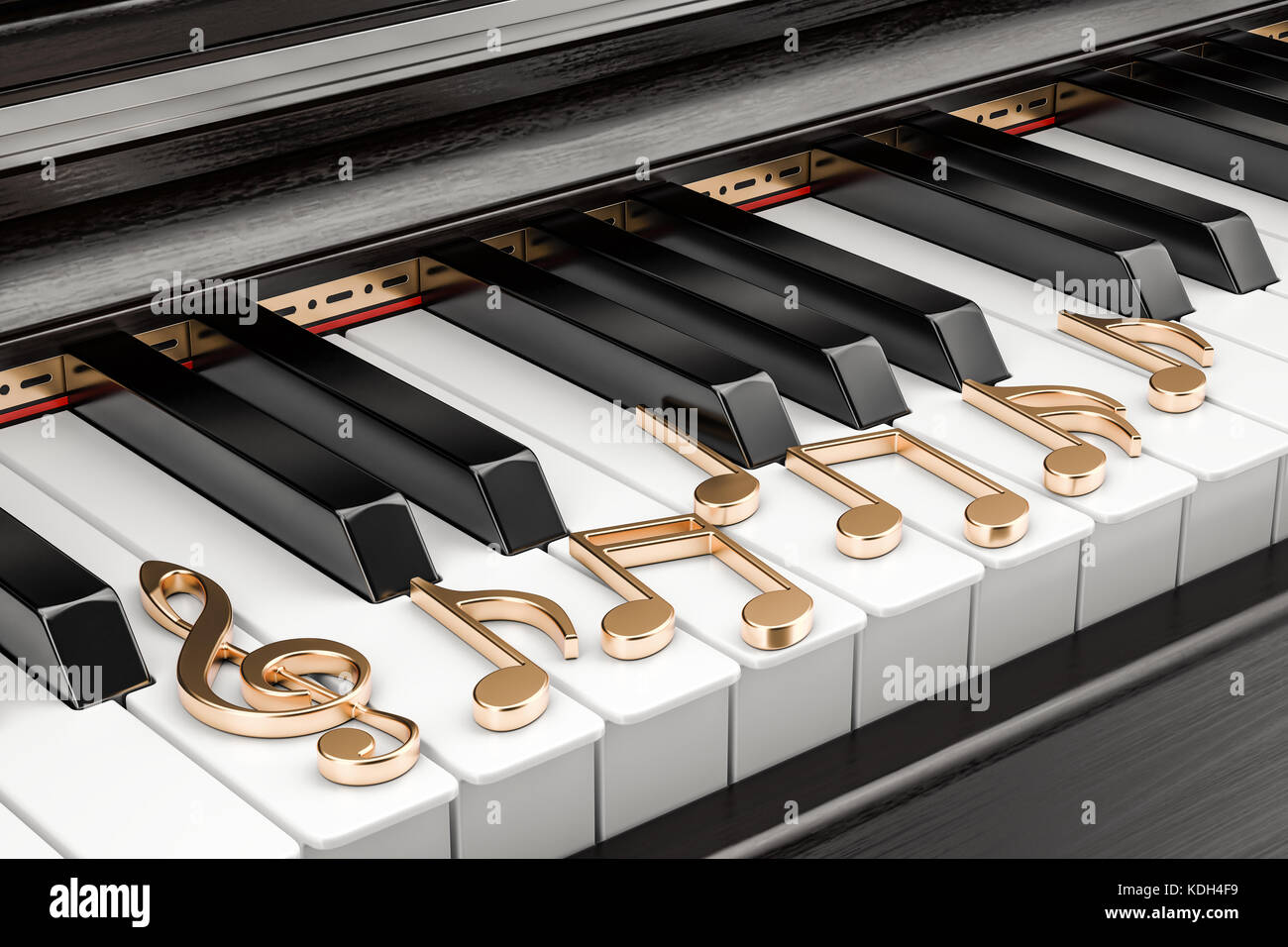 Piano keyboard with music notes, music concept. 3D rendering Stock ...