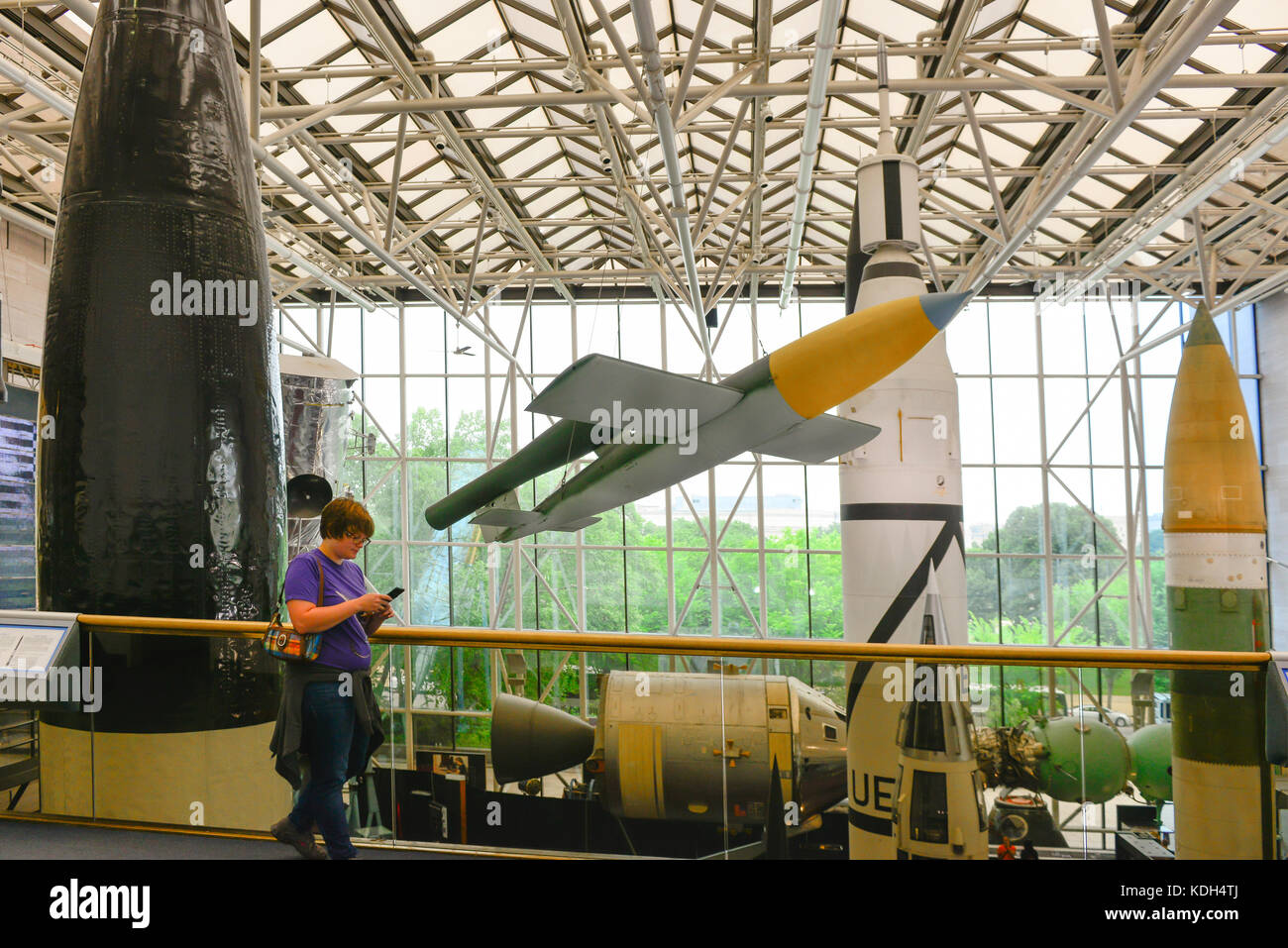 Interior of the National Air and Space Museum with exhibits of ...