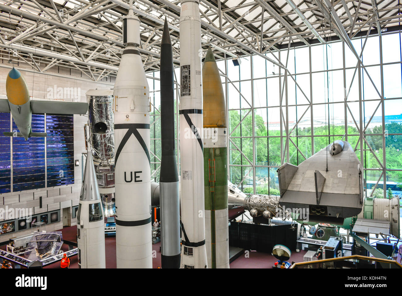 Interior of the National Air and Space Museum with exhibits of ...