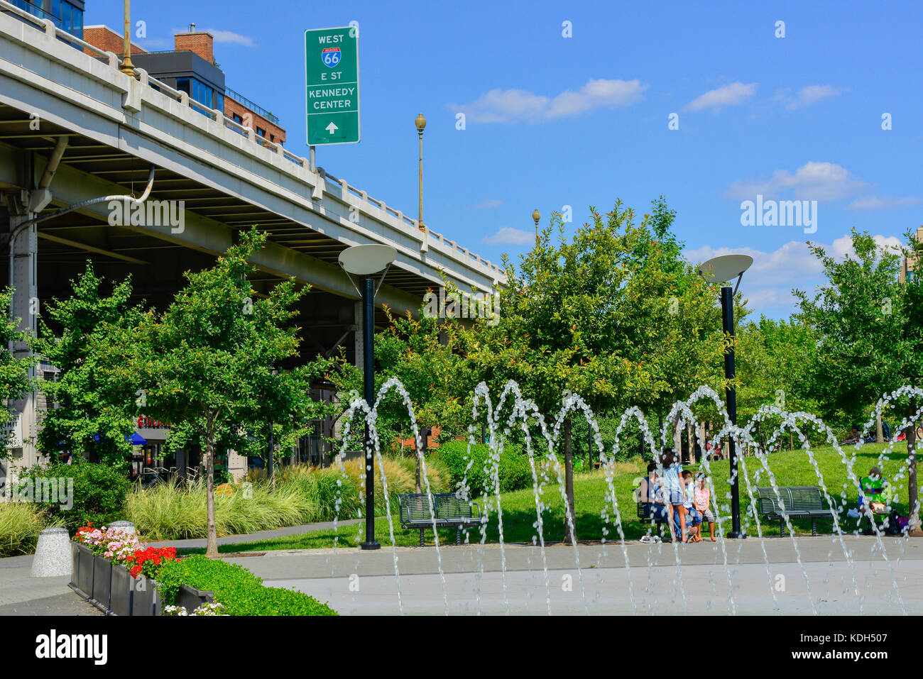 Spraying fountains at the Georgetown Waterfront Park next to the ...