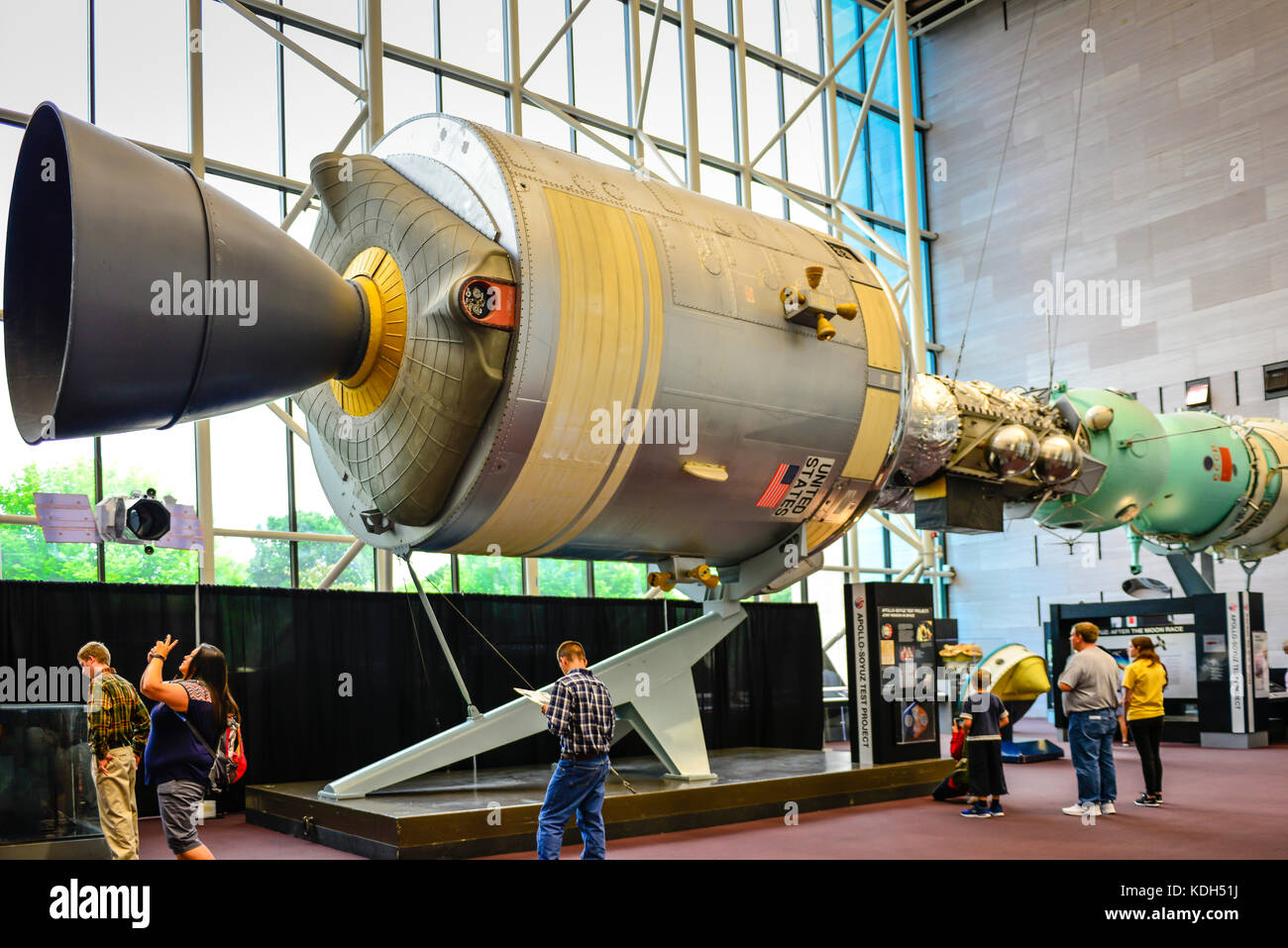 Visitors inside the Smithsonian's National Air & Space Museum examine ...