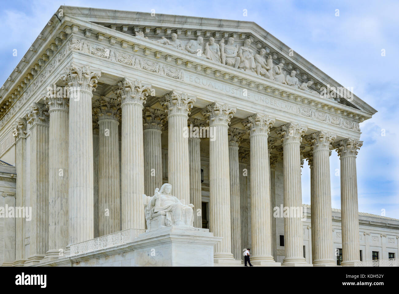 Security guard walks in front of entrance to the US Supreme Court ...