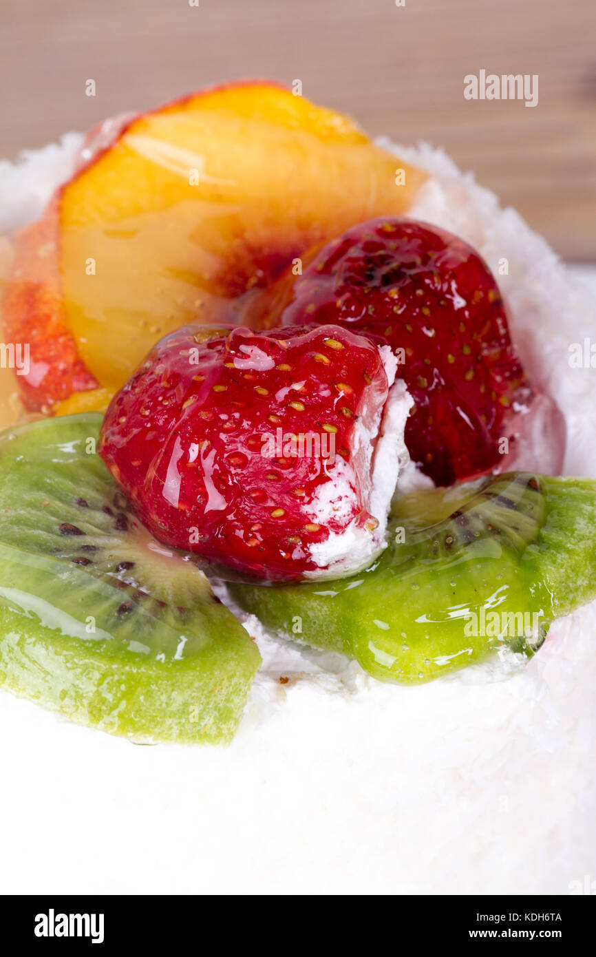 Close up detailed view of fresh strawberry and kiwi, isolated on white ...