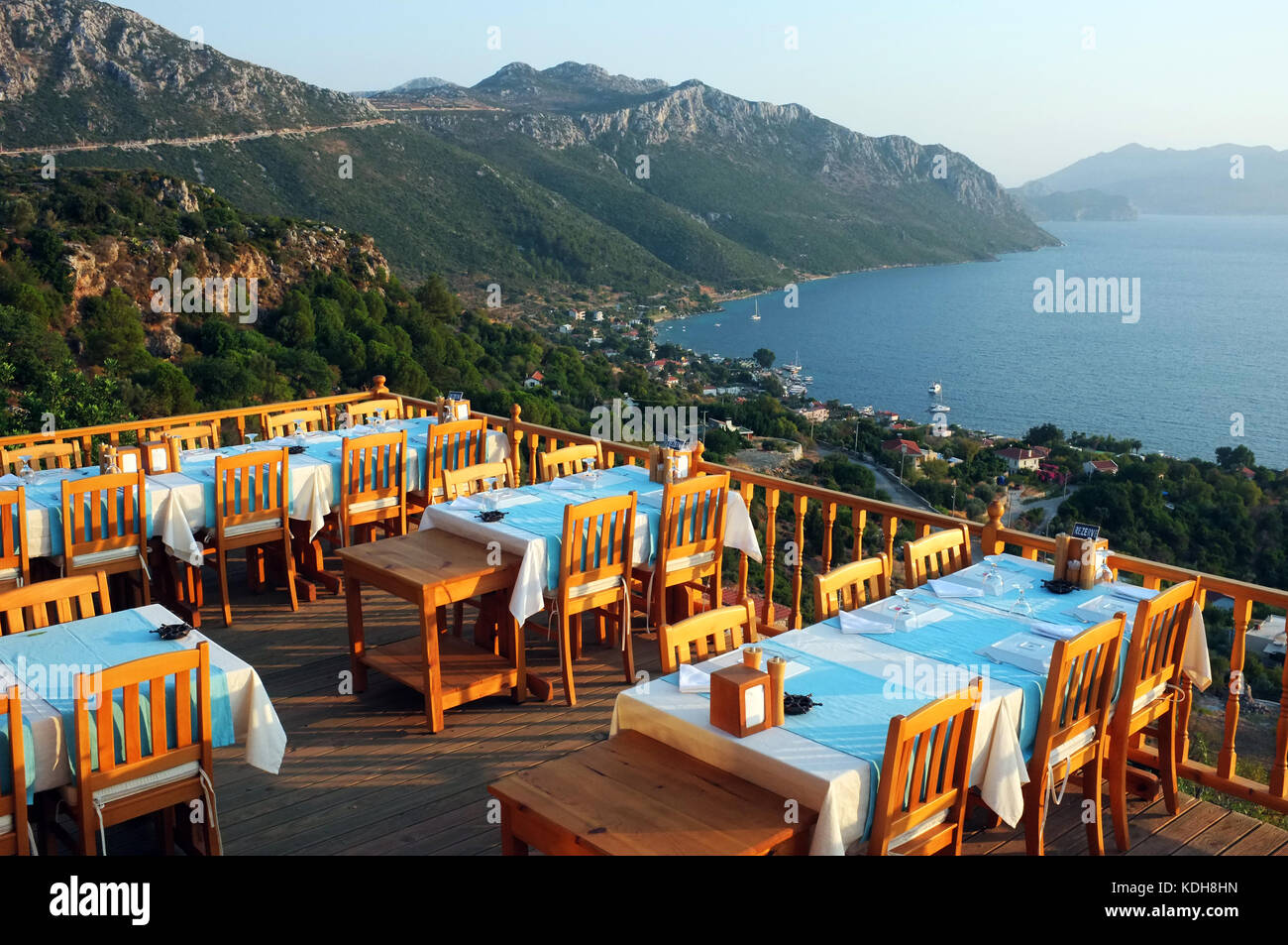 Open air terrace restaurant up on the hill with a great view Stock ...