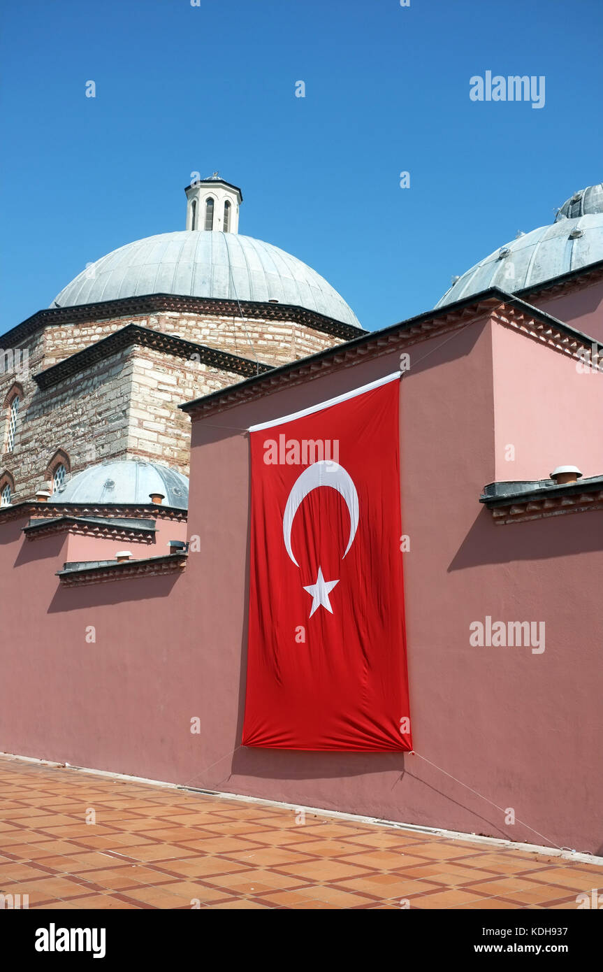 Historical building with a big Turkish flag in Istanbul, Turkey Stock ...