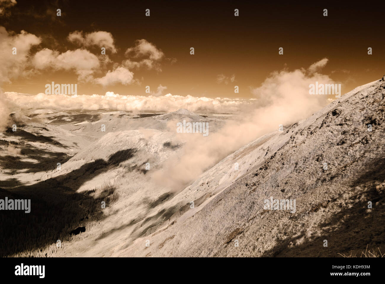 mountain panorama view from Volovec peak in Slovakia in bright sun ...