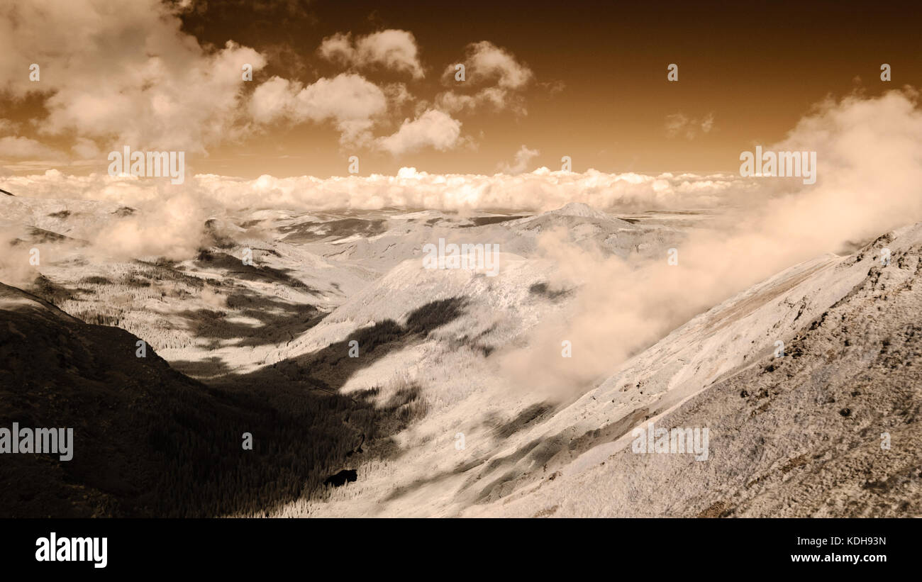 mountain panorama view from Volovec peak in Slovakia in bright sun ...