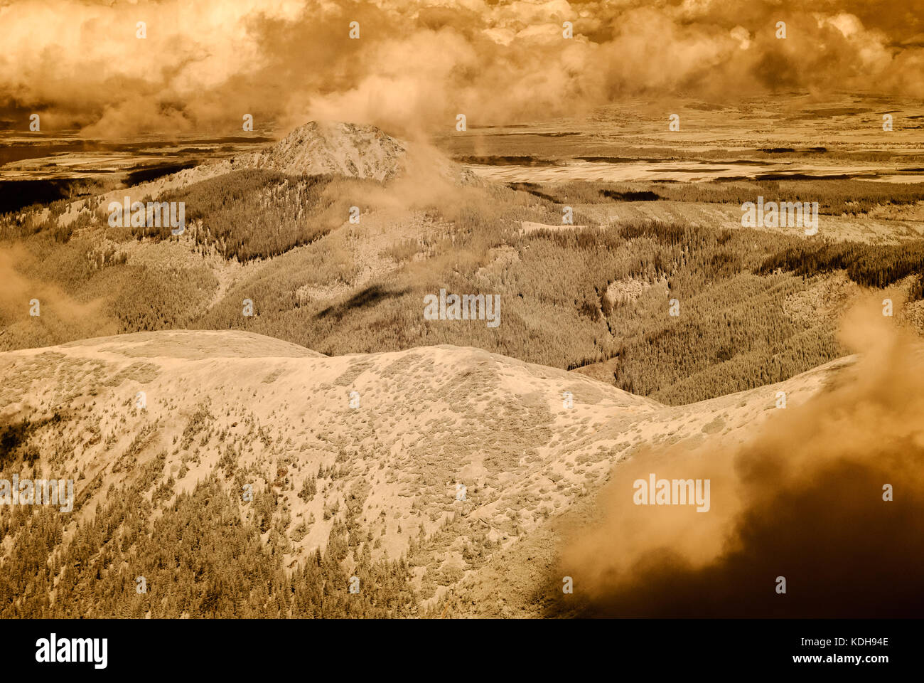 mountain panorama view from Volovec peak in Slovakia in bright sun ...