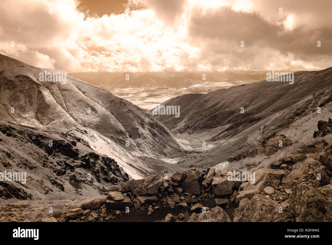 mountain panorama view from Volovec peak in Slovakia in bright sun ...