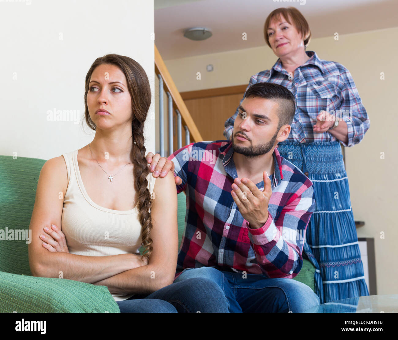 Young couple has a family stressful conversation at home Stock Photo ...