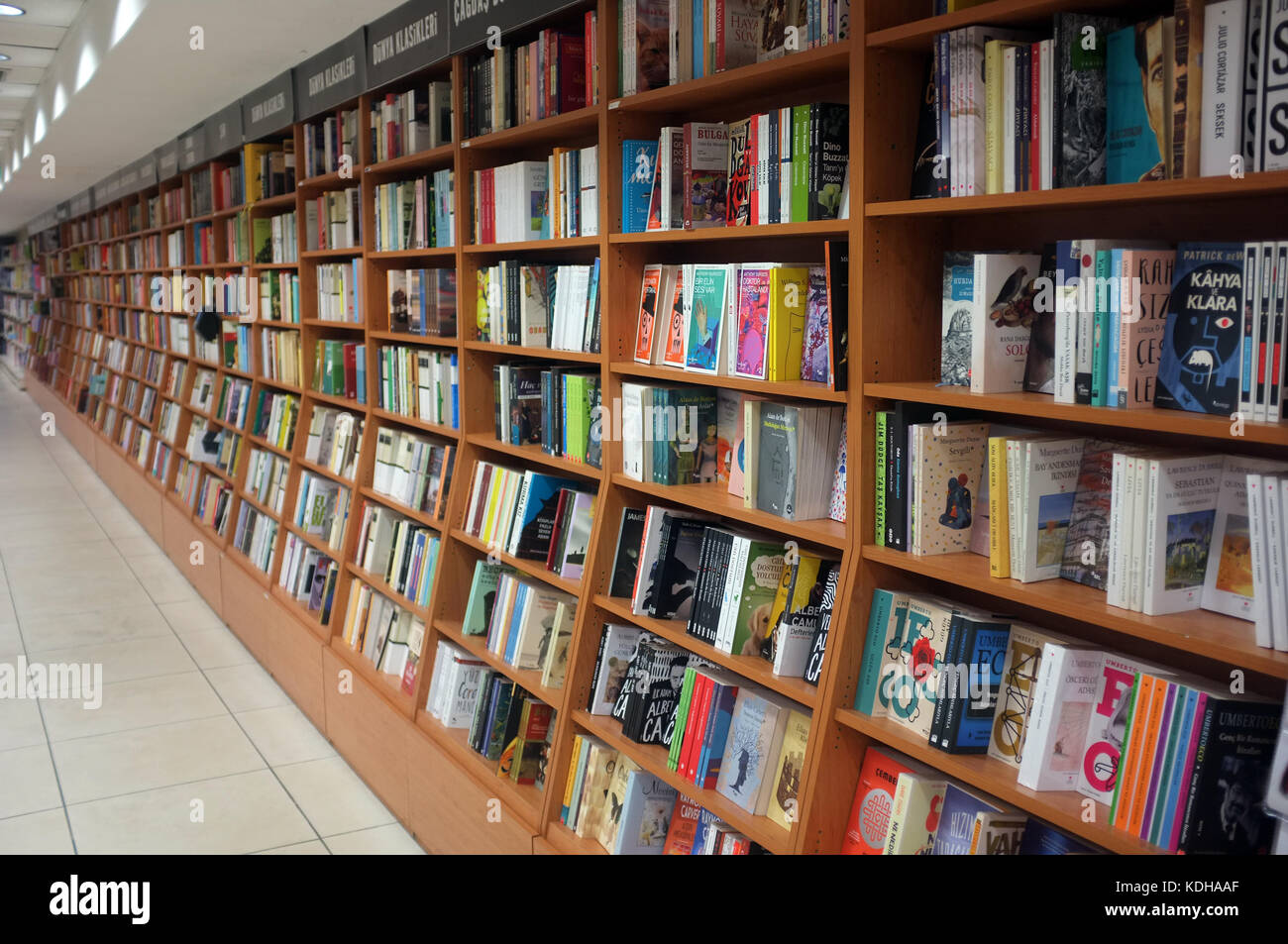 ISTANBUL, TURKEY SEPTEMBER 2ND, 2017: Various of books on the shelves ...