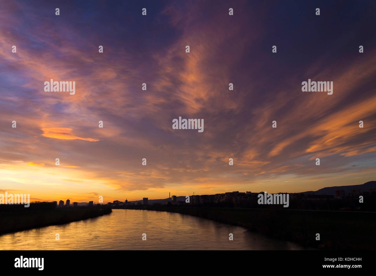 Sunset over river Sava in Zagreb Stock Photo - Alamy