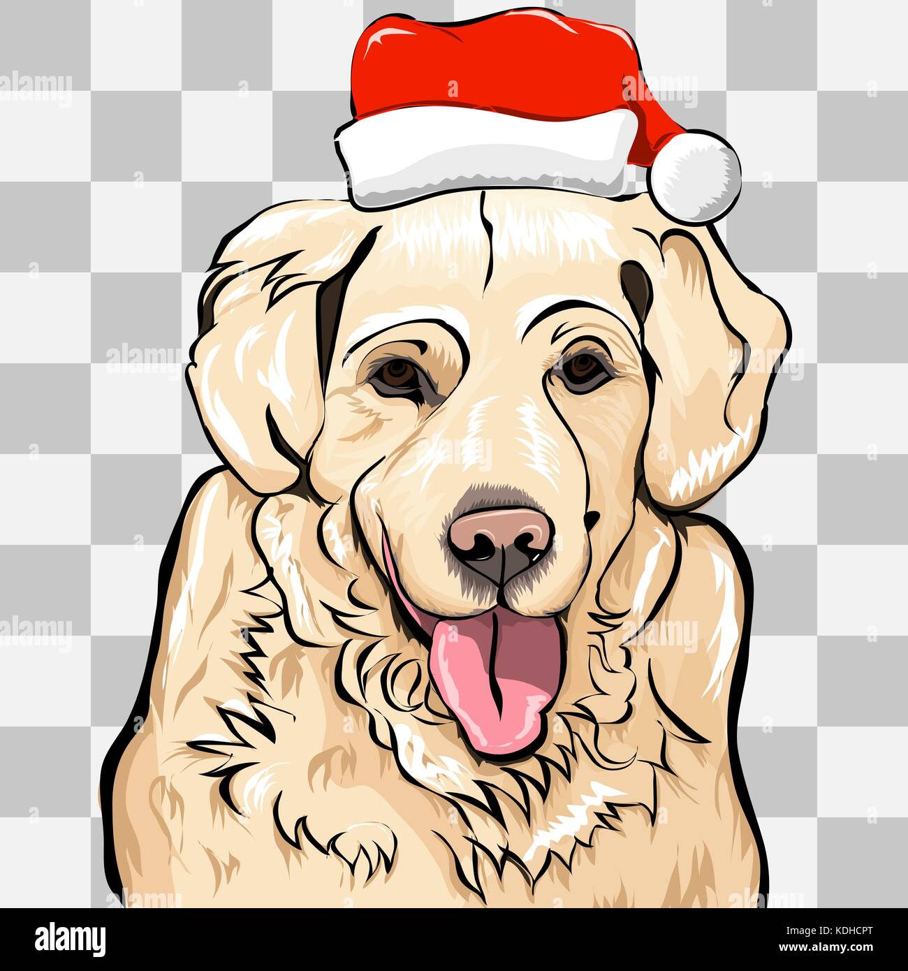 Yellow labrador with Santa Claus hat hand drawn vector used on a ...