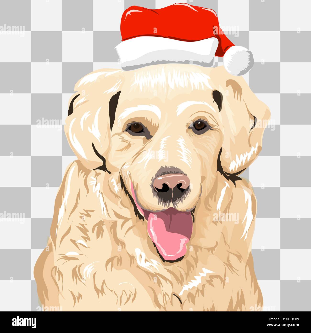 Yellow labrador with Santa Claus hat hand drawn vector used on a ...