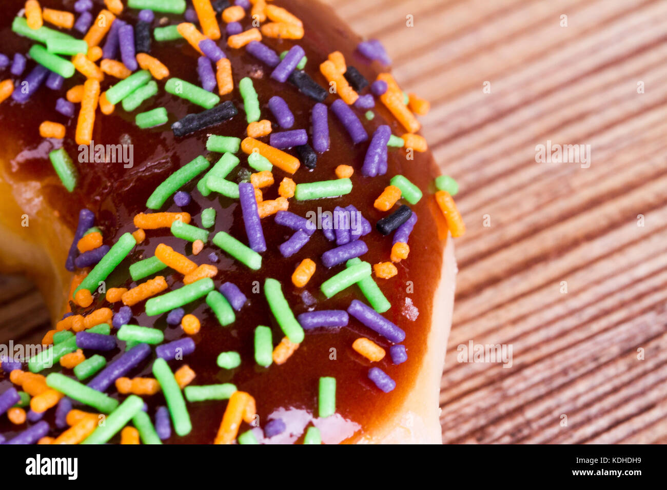 Close up detailed view of yummy donut with colorful sweets on Stock ...