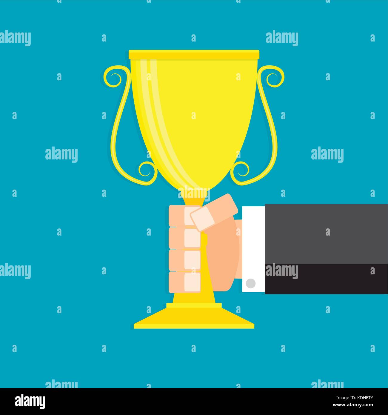 Winner in business. Gold cup in hand. Vector golden cup trophy, winner ...