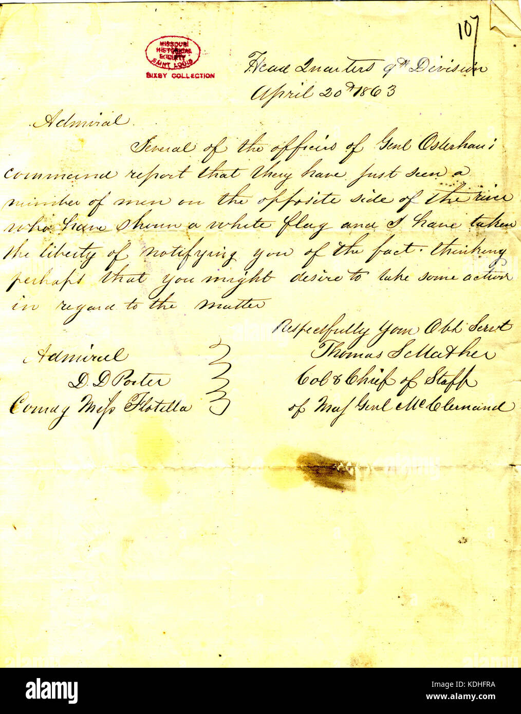 Letter from Thomas S. Mather (colonel and chief of staff of General ...