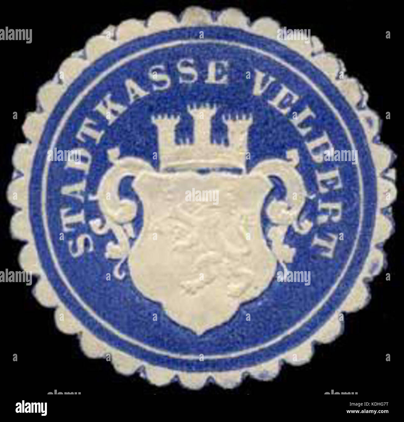 This image shows a Siegelmarke, a German seal mark from the Stadtkasse ...