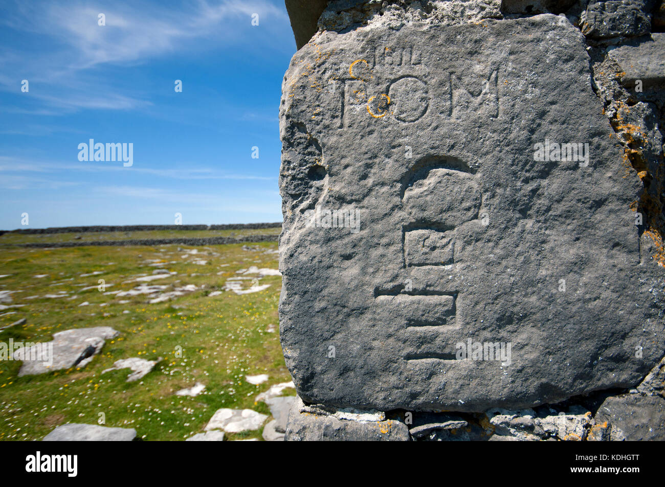 Detail of ruins of St Benan's Church (Bheanain) at Inishmore Island ...
