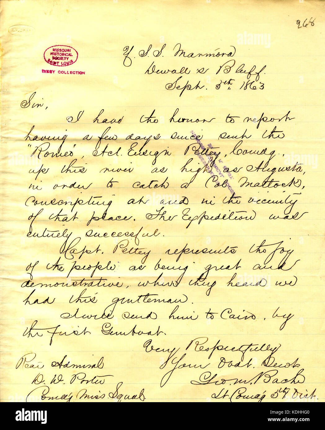 Letter from Geo. M. Bache, U. S. S. Marmora, Duvall's Bluff, to (David ...