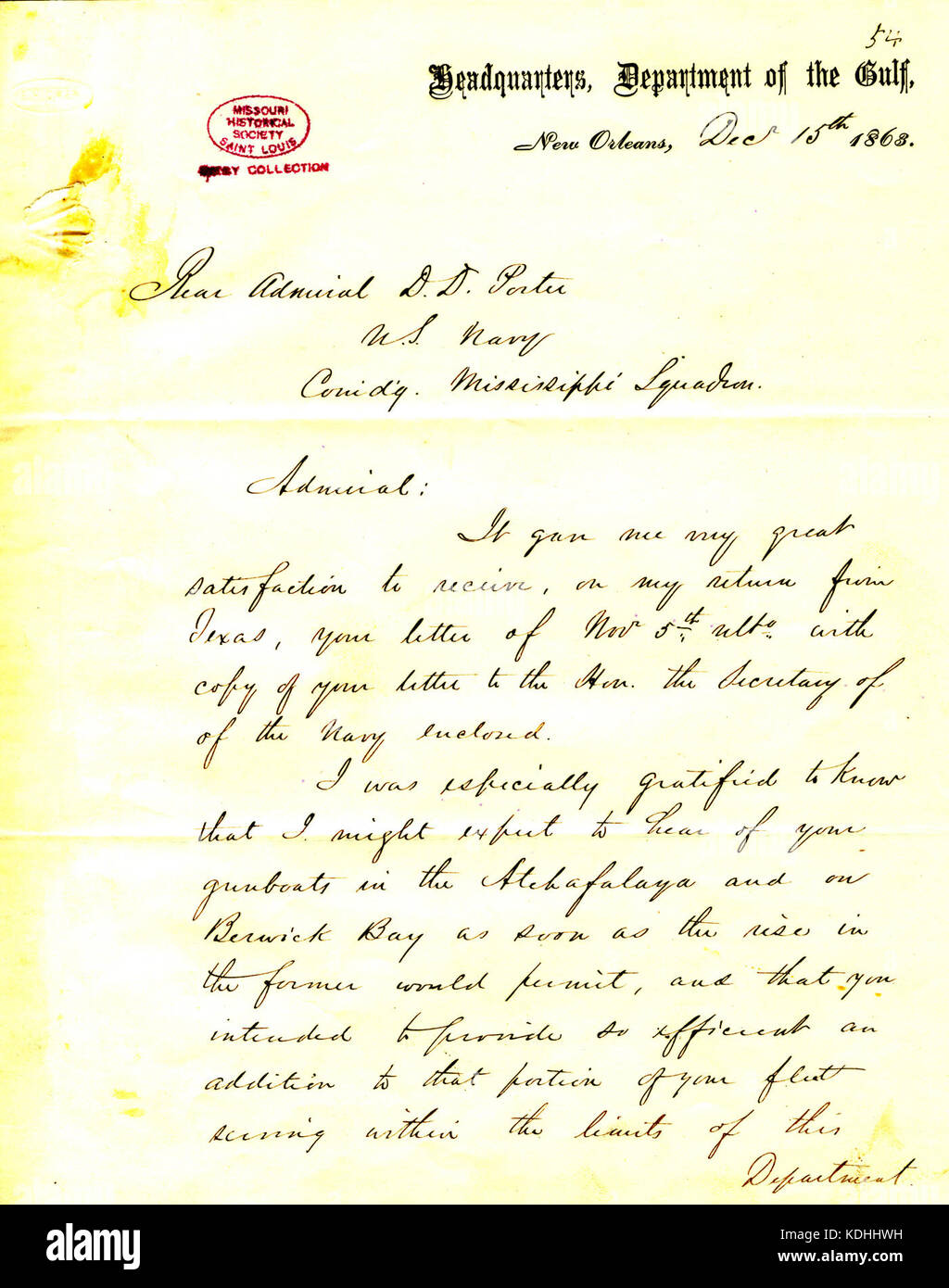 Letter from N. P. Banks, headquarters, Department of the Gulf, New ...