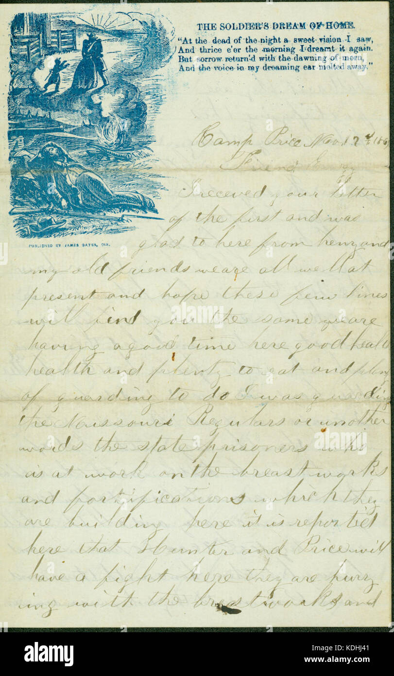 Letter signed Josh, Camp Price, to Emmy, November 17, 1861 Stock Photo ...
