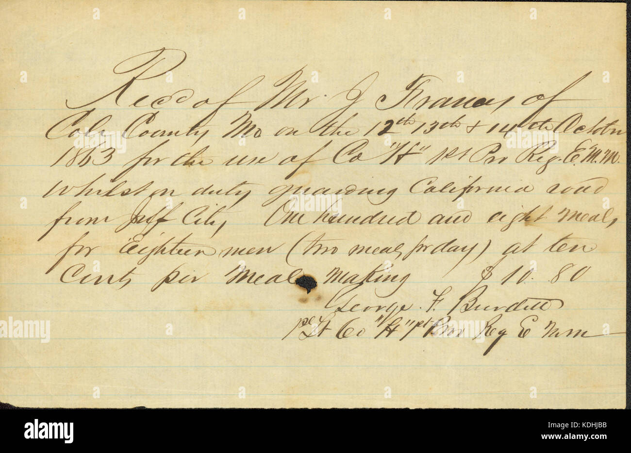 Receipt signed George F. Burdett, October 1863 Stock Photo - Alamy