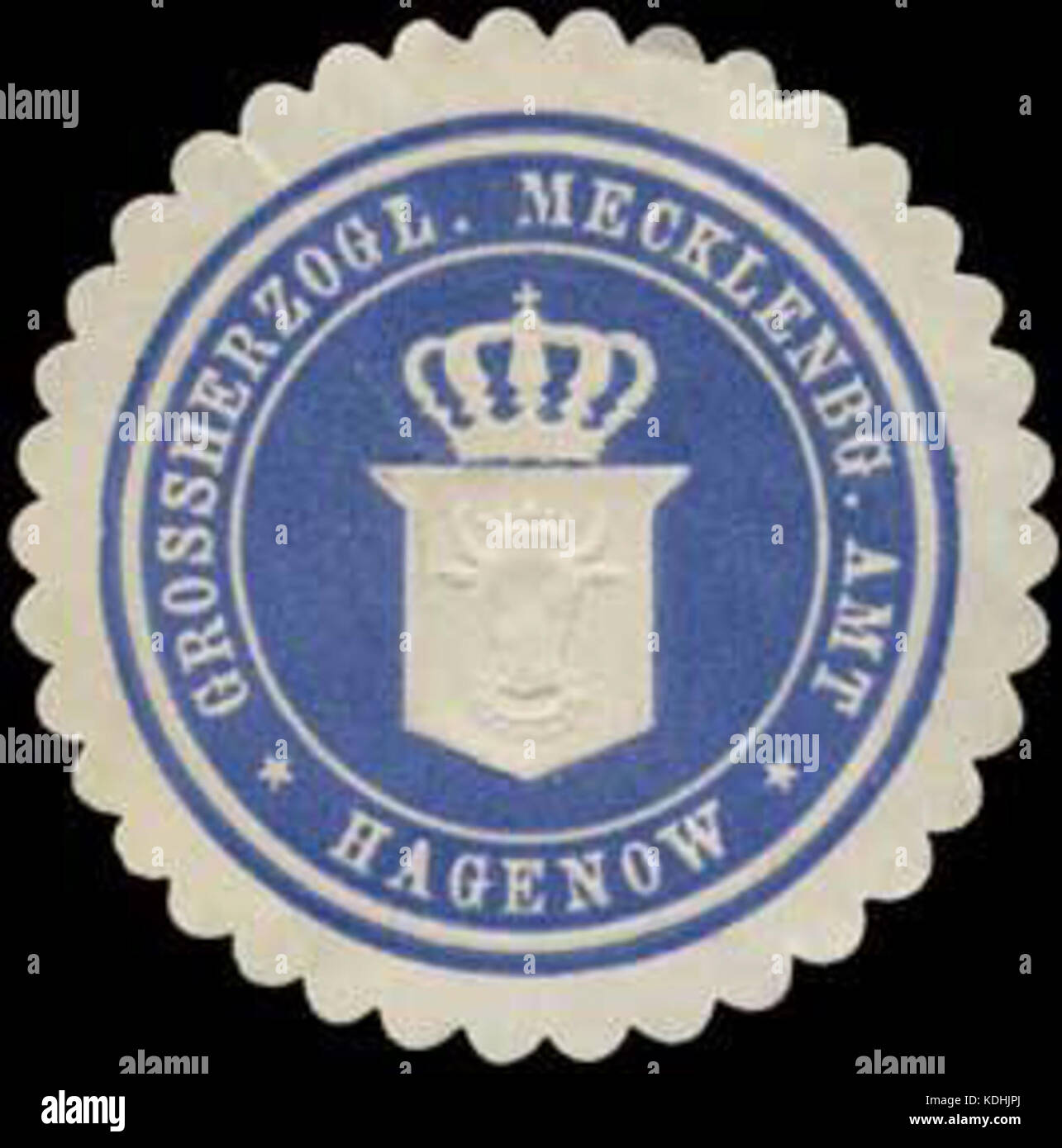 This seal, Siegelmarke Grossherzogl. Mecklenb. Amt Hagenow, was used by ...
