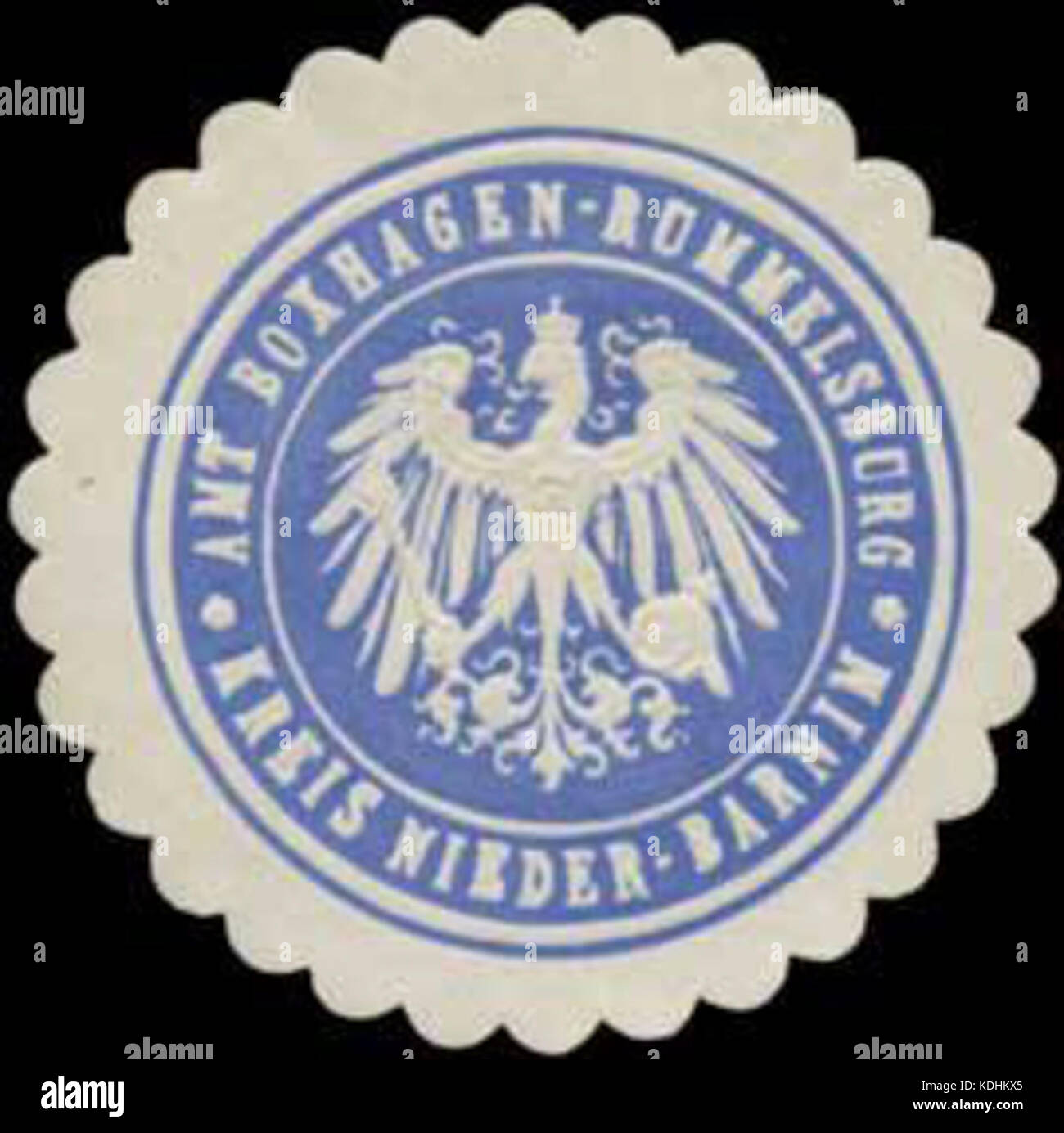 This stamp, known as *Siegelmarke Amt Boxhagen Rummelsburg*, represents ...