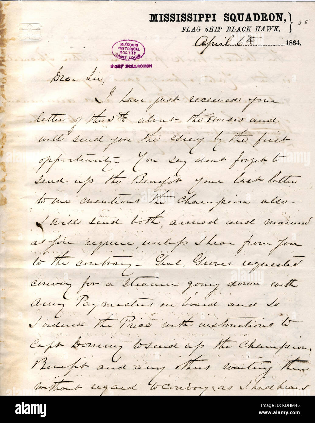 Letter from K. R. Breese, Mississippi Squadron, Flag Ship Black Hawk ...