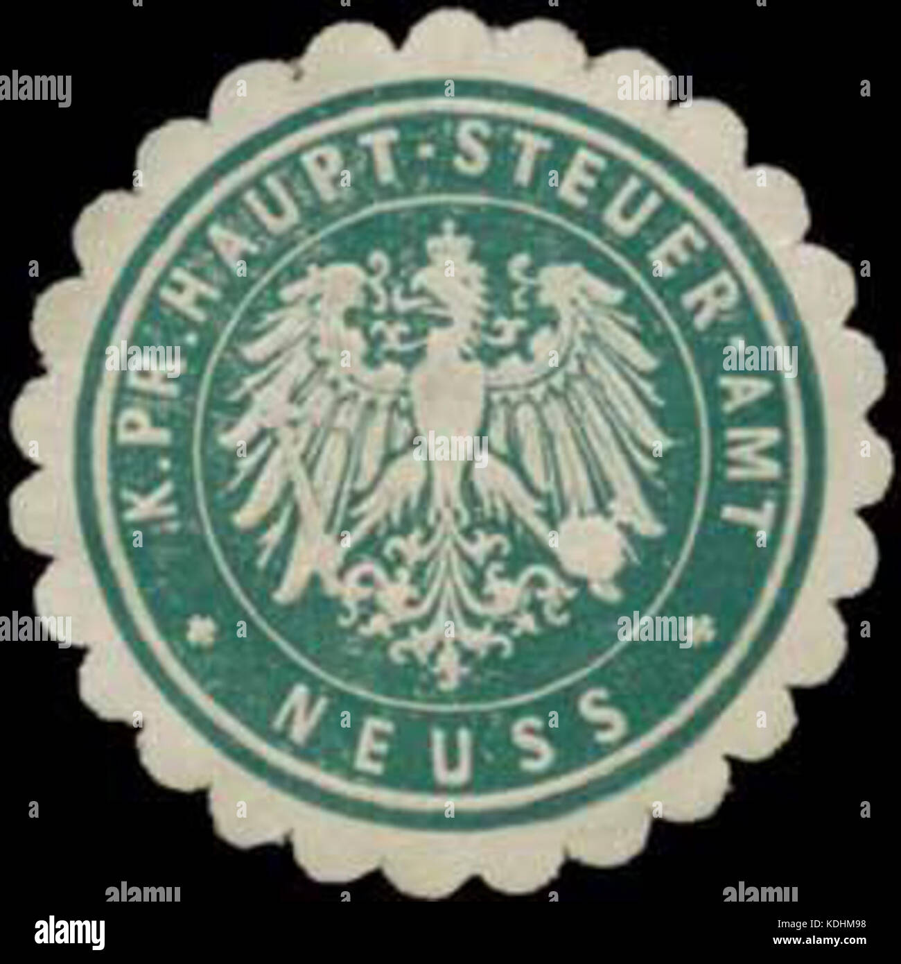 A historical seal mark representing the Prussian tax office in Neuss ...