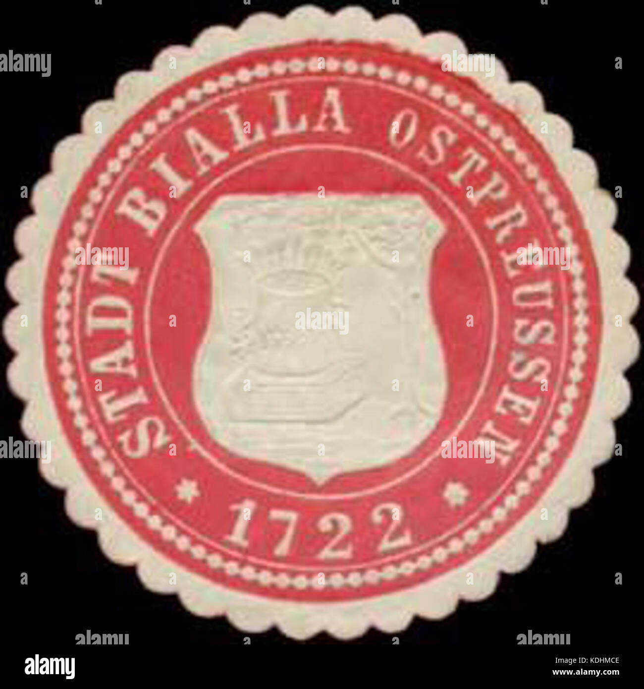 This is a historical seal (Siegelmarke) from the city of Bialla ...