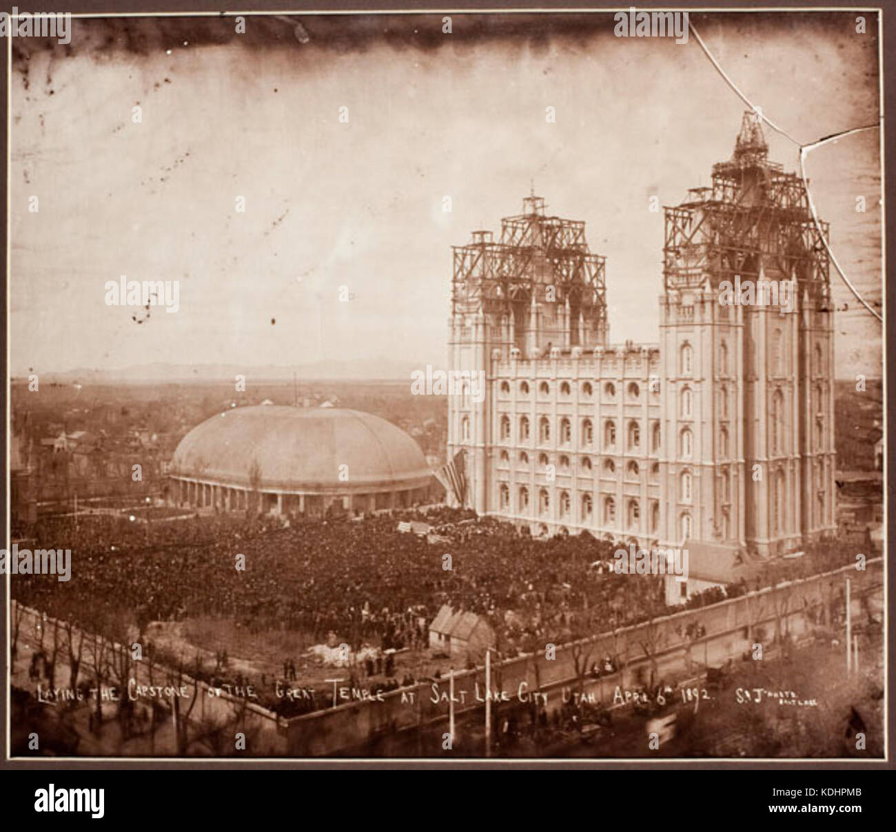 This image captures the capstone of the Salt Lake Temple, a significant ...