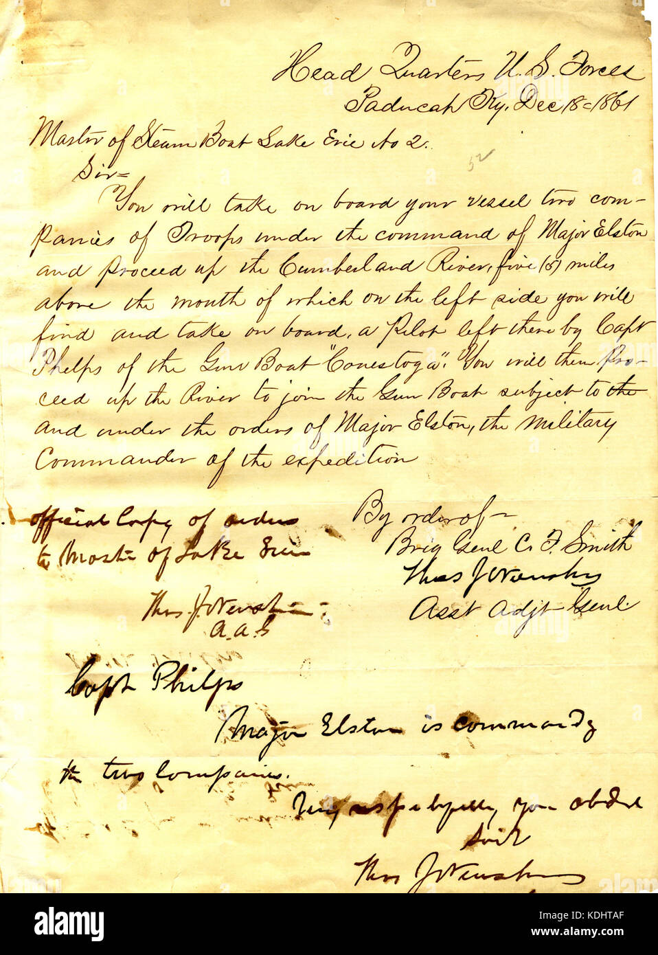 A historical letter from C. F. Smith, written on December 18, 1861 ...