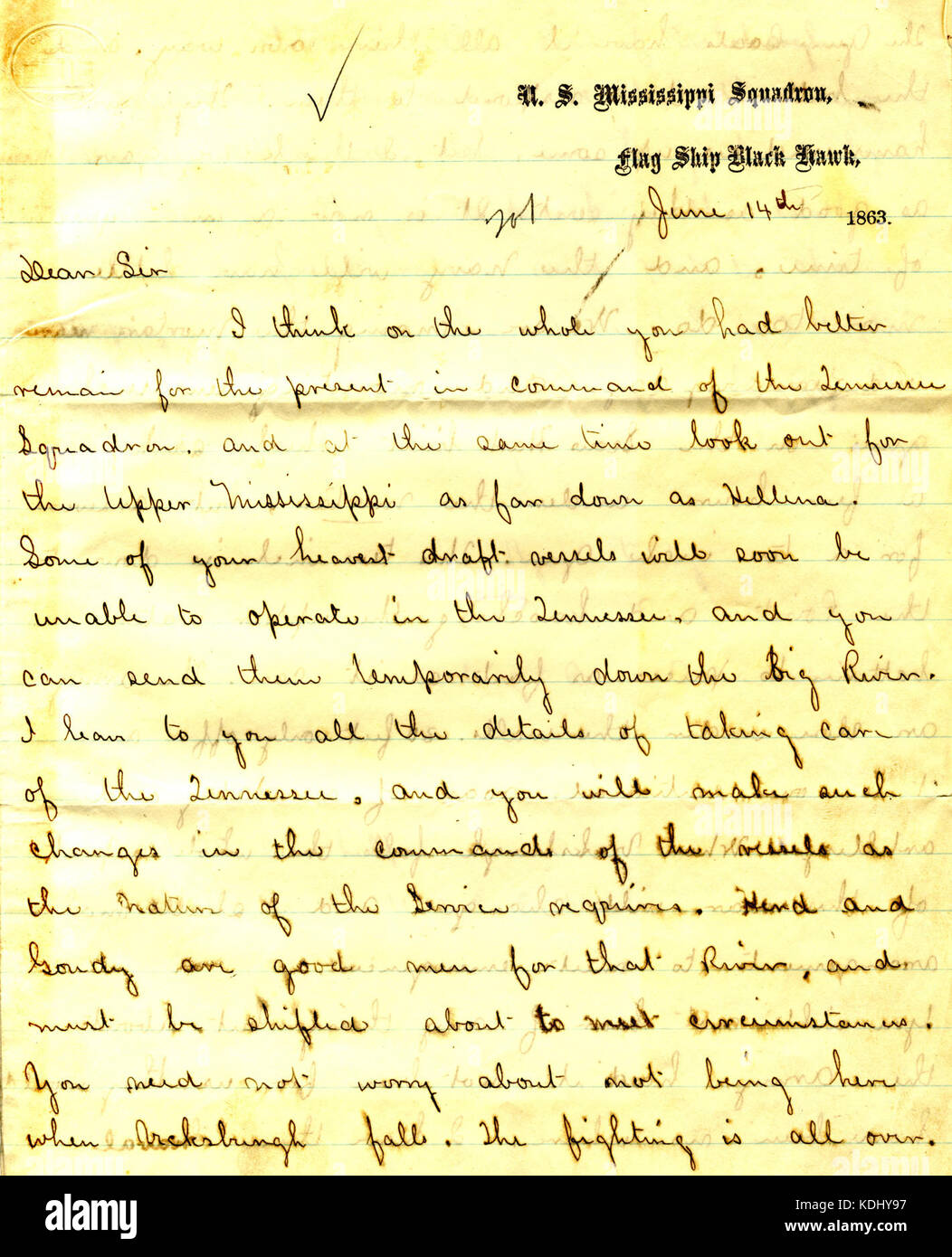 Letter from David D. Porter, U. S. S. Black Hawk, to Seth Ledyard ...