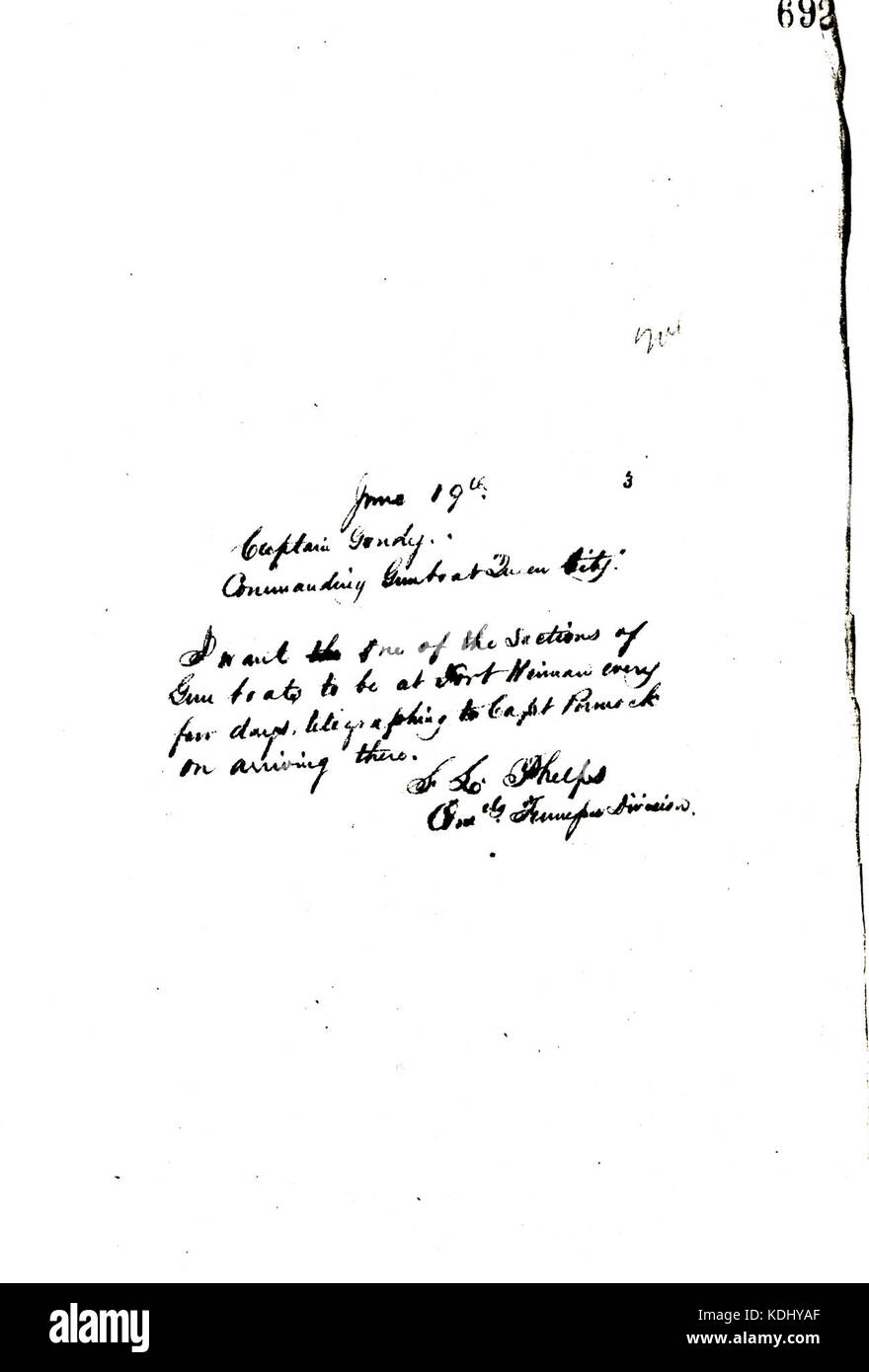 Photocopy of letter from Seth Ledyard Phelps to Captain Goudy ...