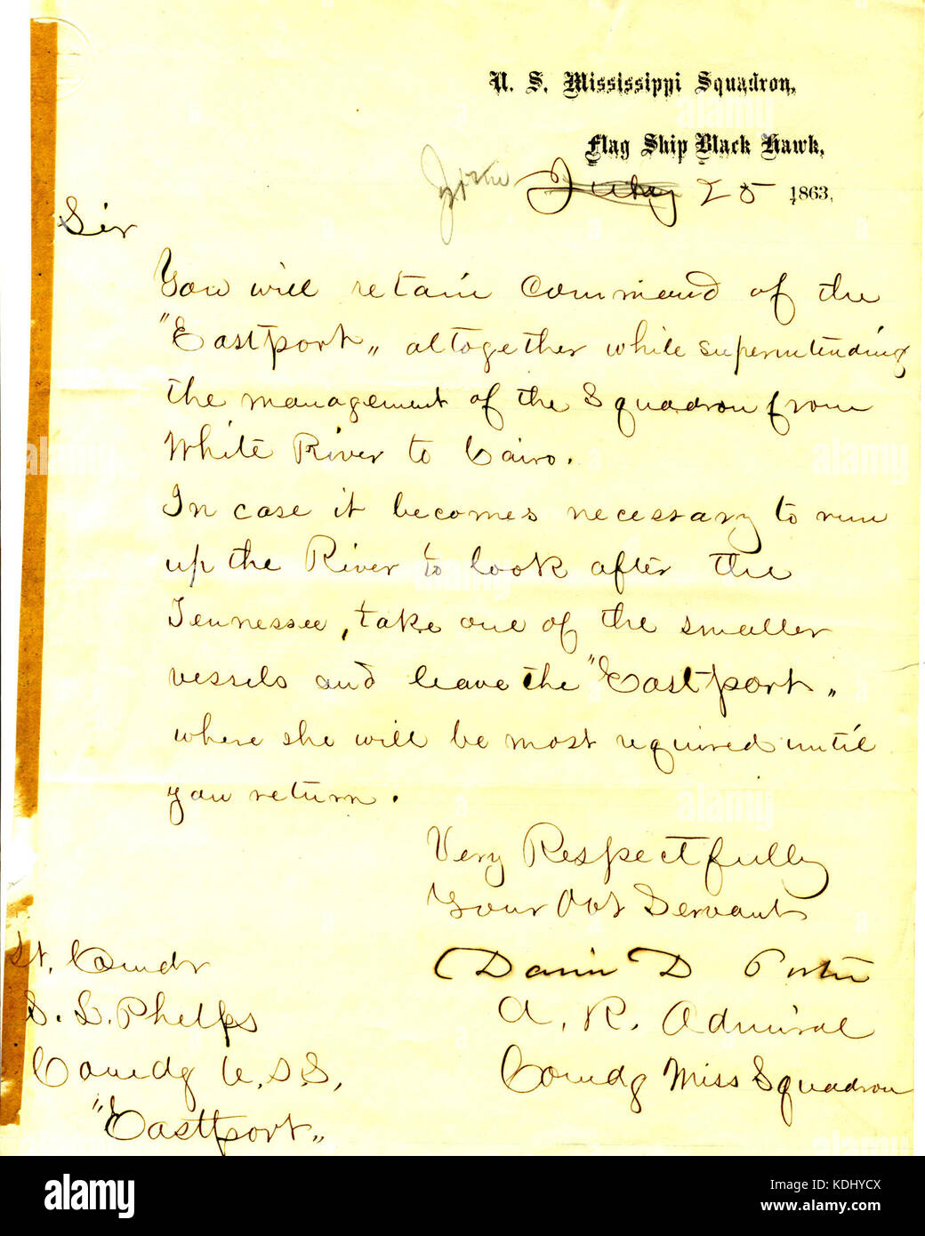 Letter from David D. Porter, U. S. S. Black Hawk, to (Seth Ledyrd ...