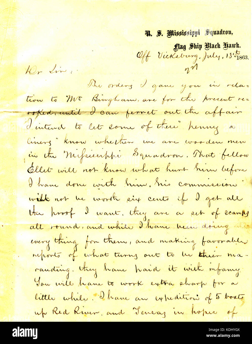 Letter from David D. Porter, U. S. S. Black Hawk, off Vicksburg, to ...