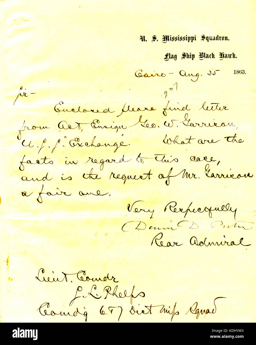 This letter from David D. Porter aboard the U.S.S. Black Hawk in Cairo ...