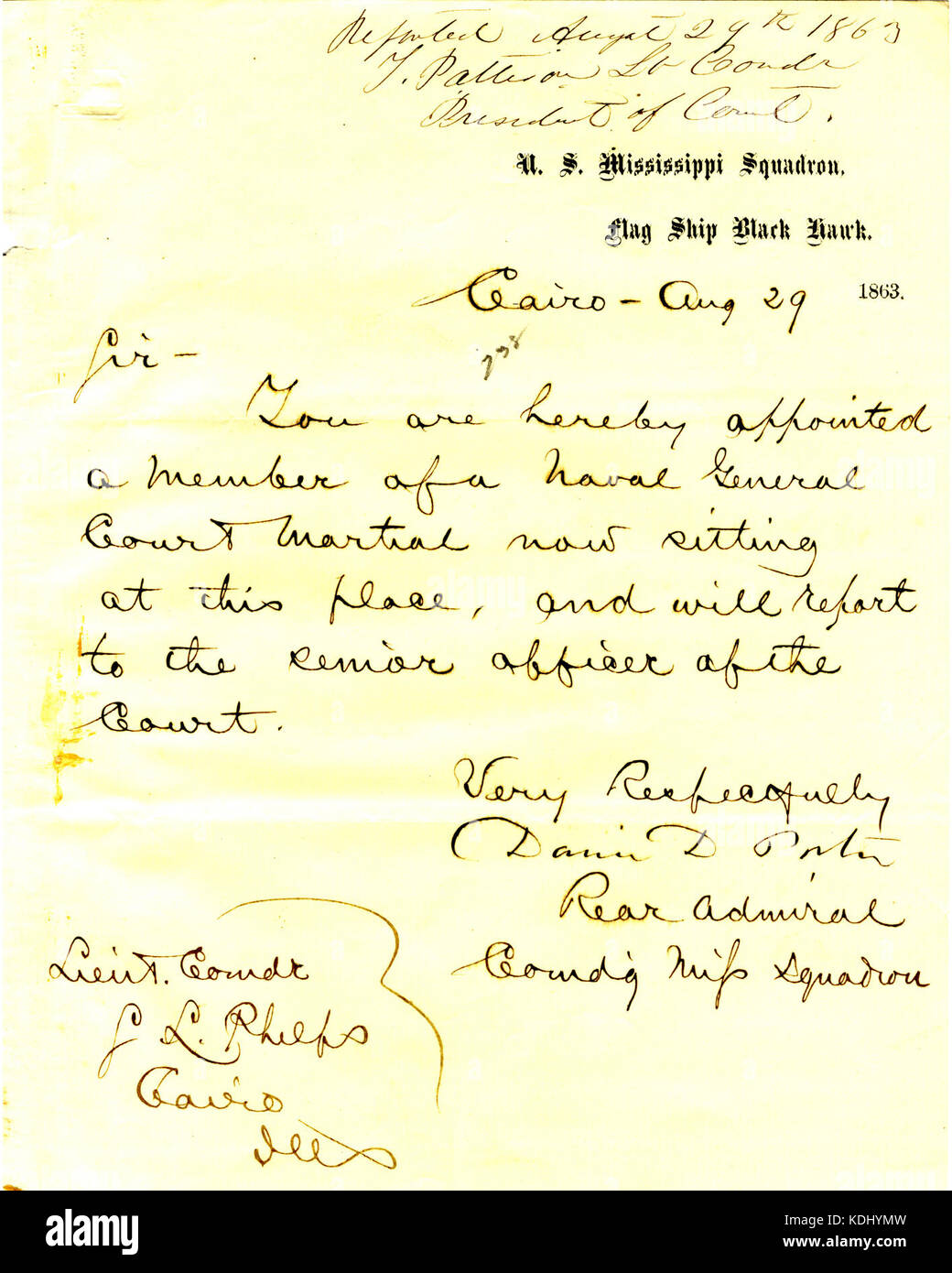 Letter from David D. Porter, U. S. S. Black Hawk, Cairo, Illinois, to ...