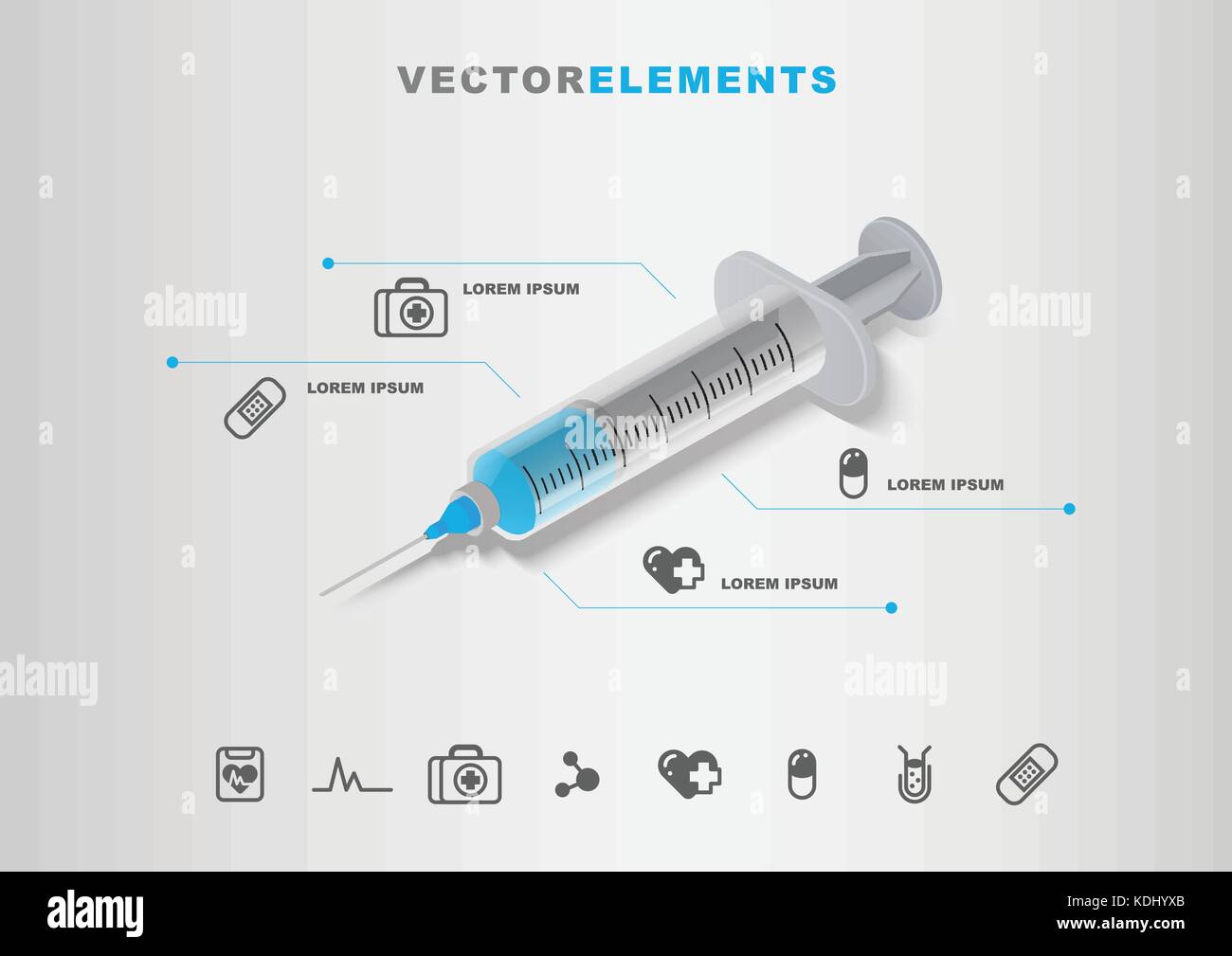 Syringe 3D Infographic Template Concept with Set of Hospital Icons ...