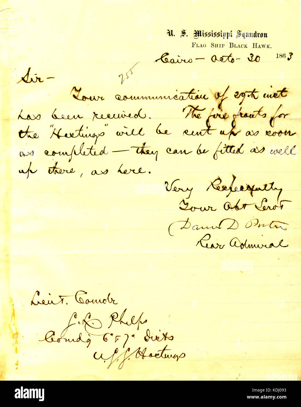 Letter from David D. Porter, U. S. S. Black Hawk, Cairo, Illinois, to ...