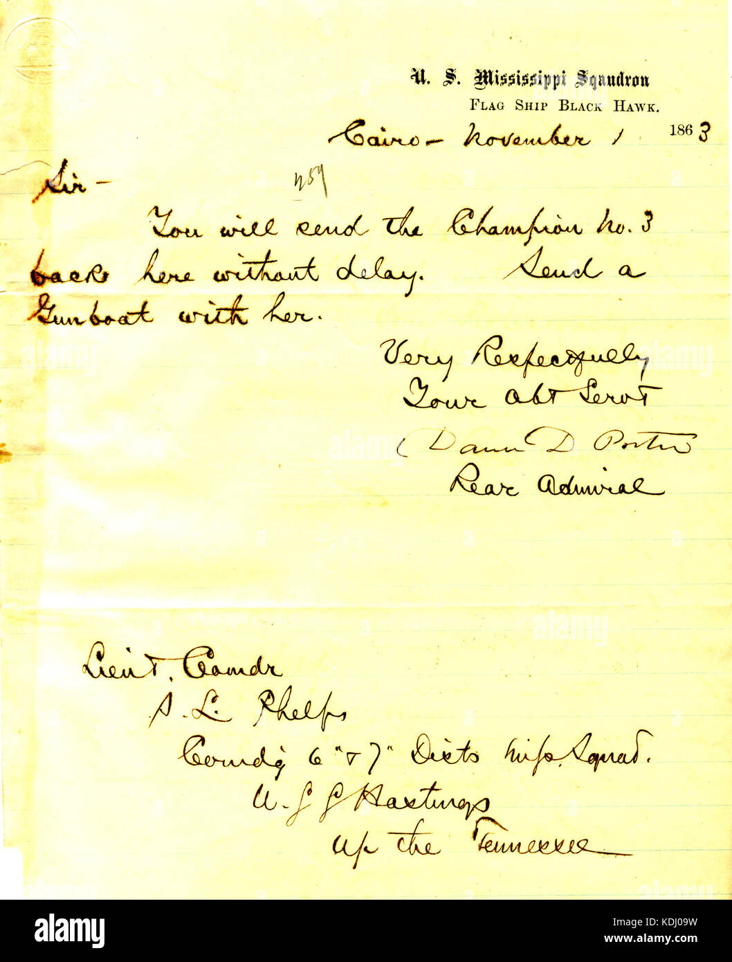 Letter from David D. Porter, U. S. S. Black Hawk, Cairo, Illinois, to ...