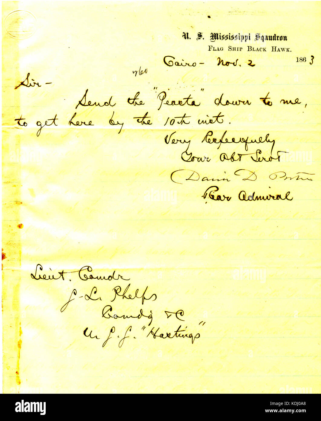 Letter from David D. Porter, U. S. S. Black Hawk, Cairo, Illinois, to ...