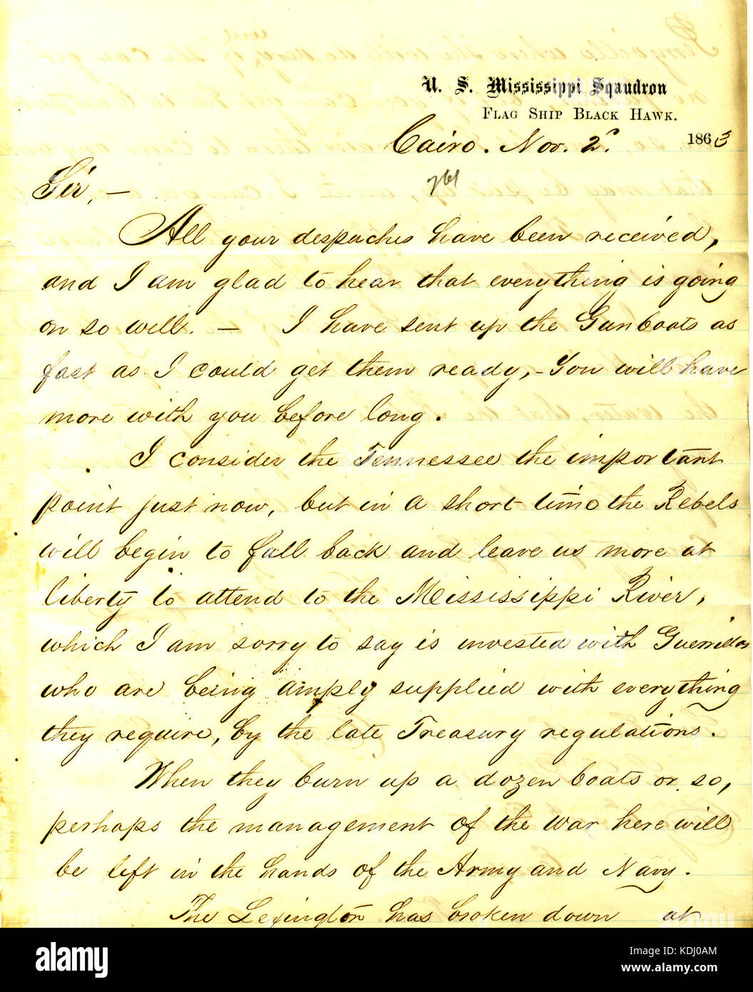 Letter from David D. Porter, U. S. S. Black Hawk, Cairo, Illinois, to ...